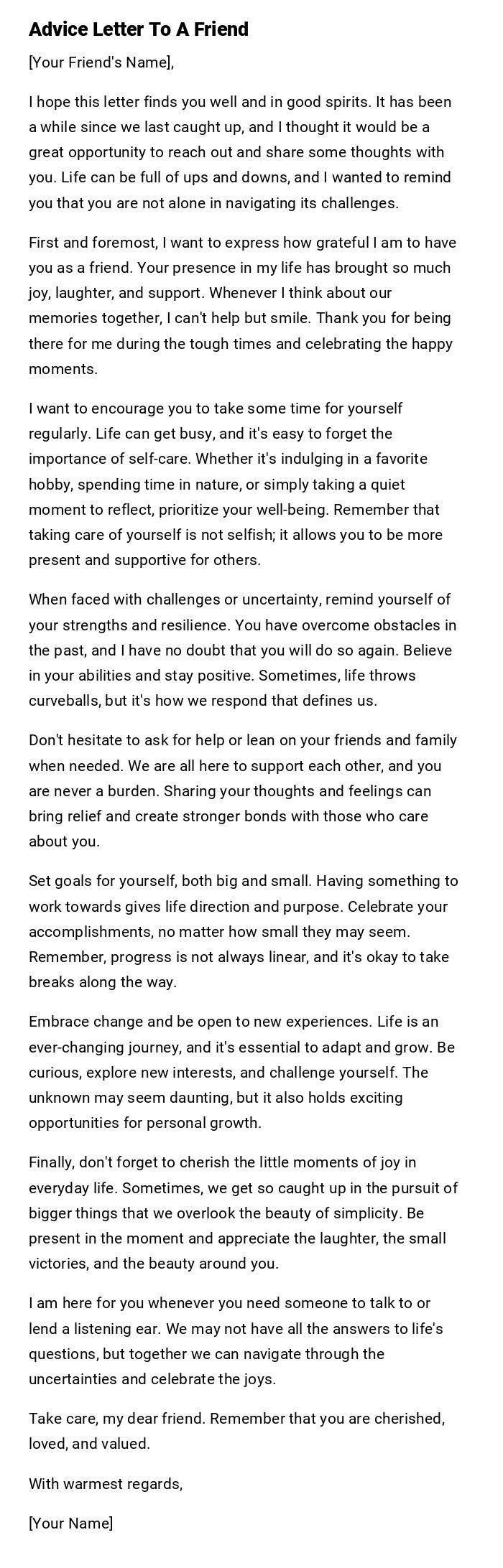 Advice Letter To A Friend