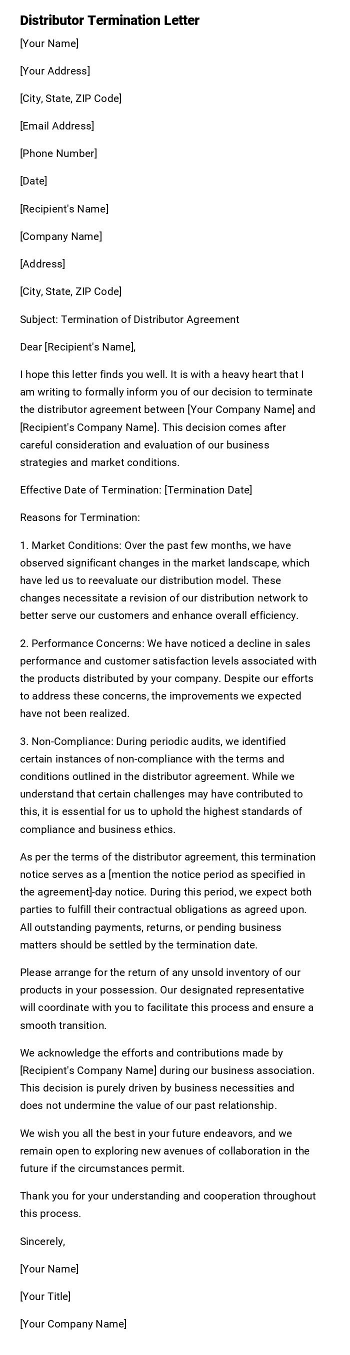 Distributor Termination Letter